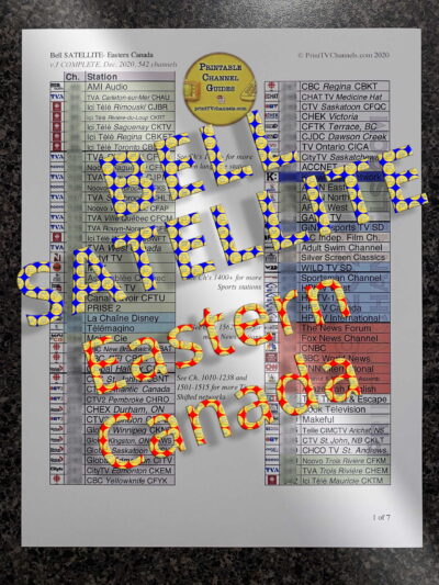 Bell Satellite TV Channels | Eastern Canda | Printable