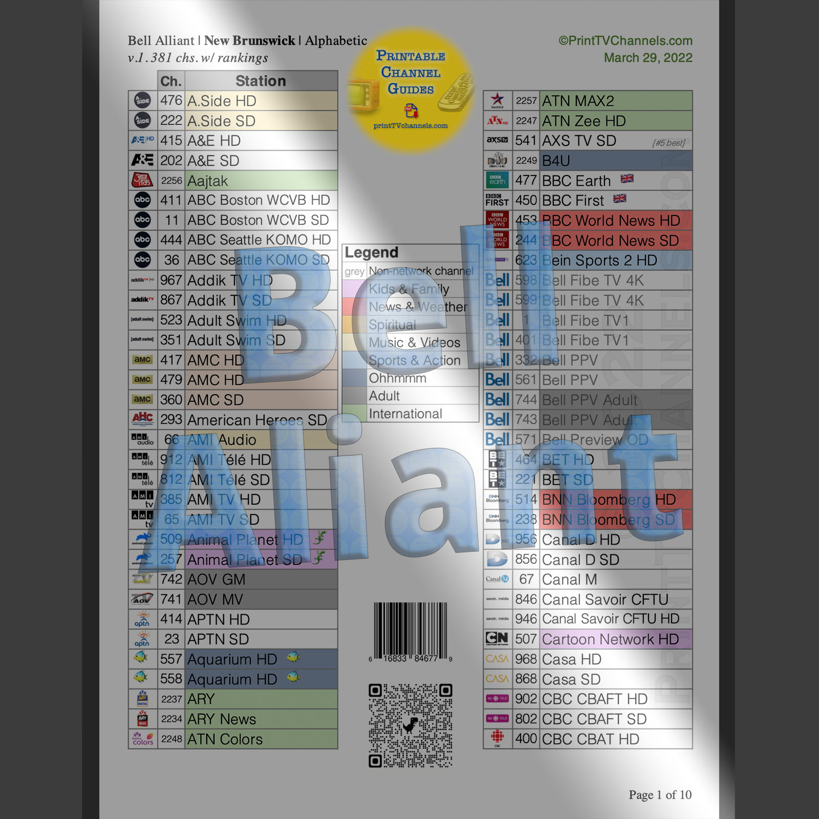 Bell Aliant TV Channels | New Brunswick | Alphabetic PDF 2022 | Free!